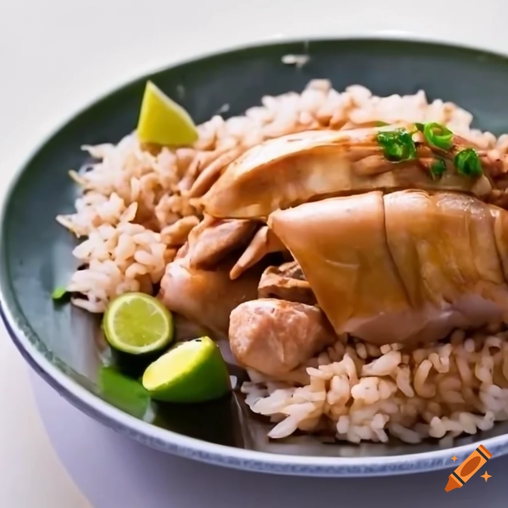 Singaporean chicken rice at a hawker center on Craiyon