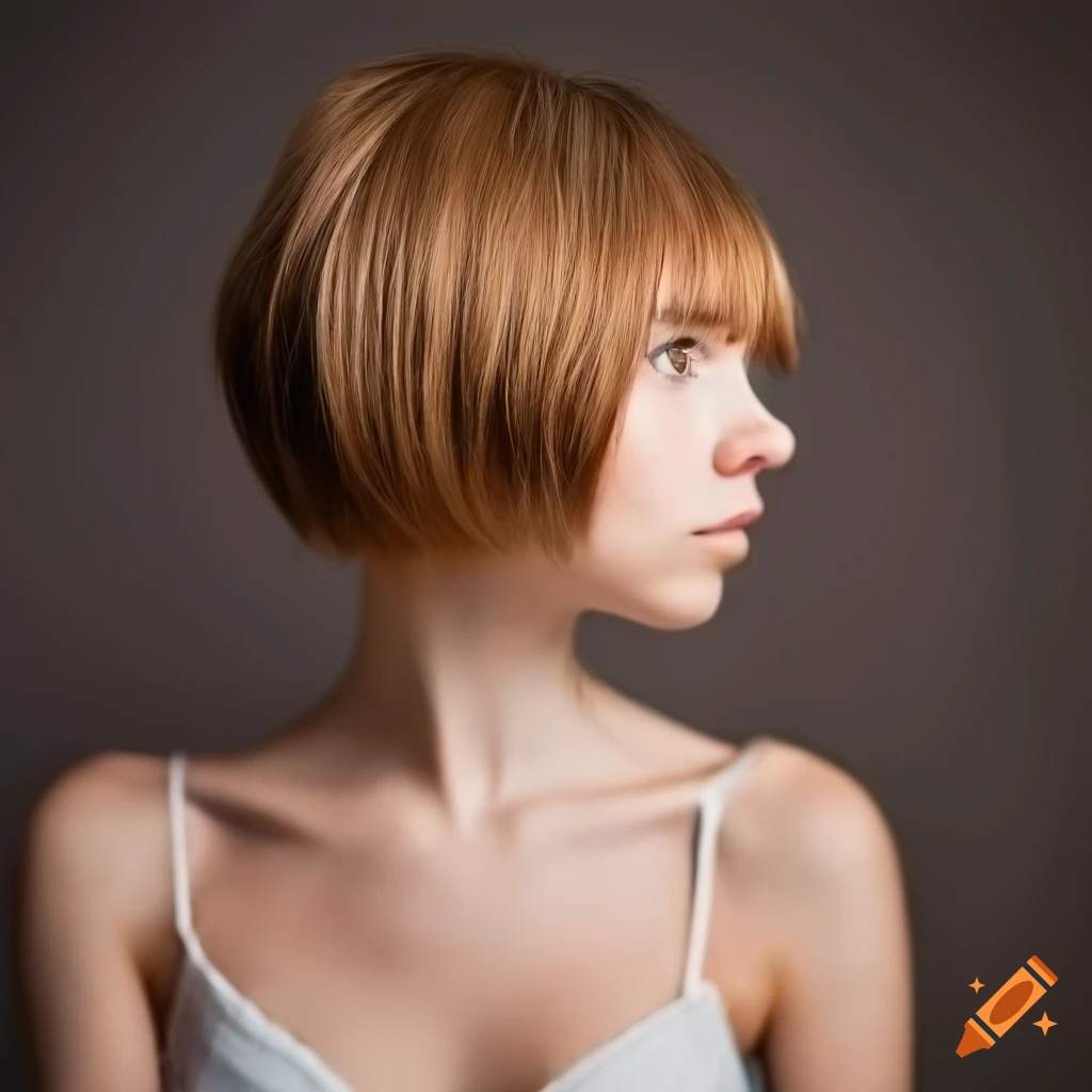 Young woman with bobbed hair in dramatic lighting on Craiyon