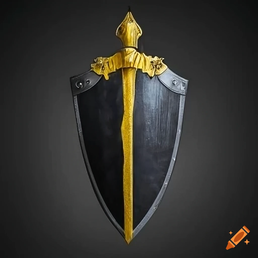 Black knight shield with a yellow dagger on Craiyon