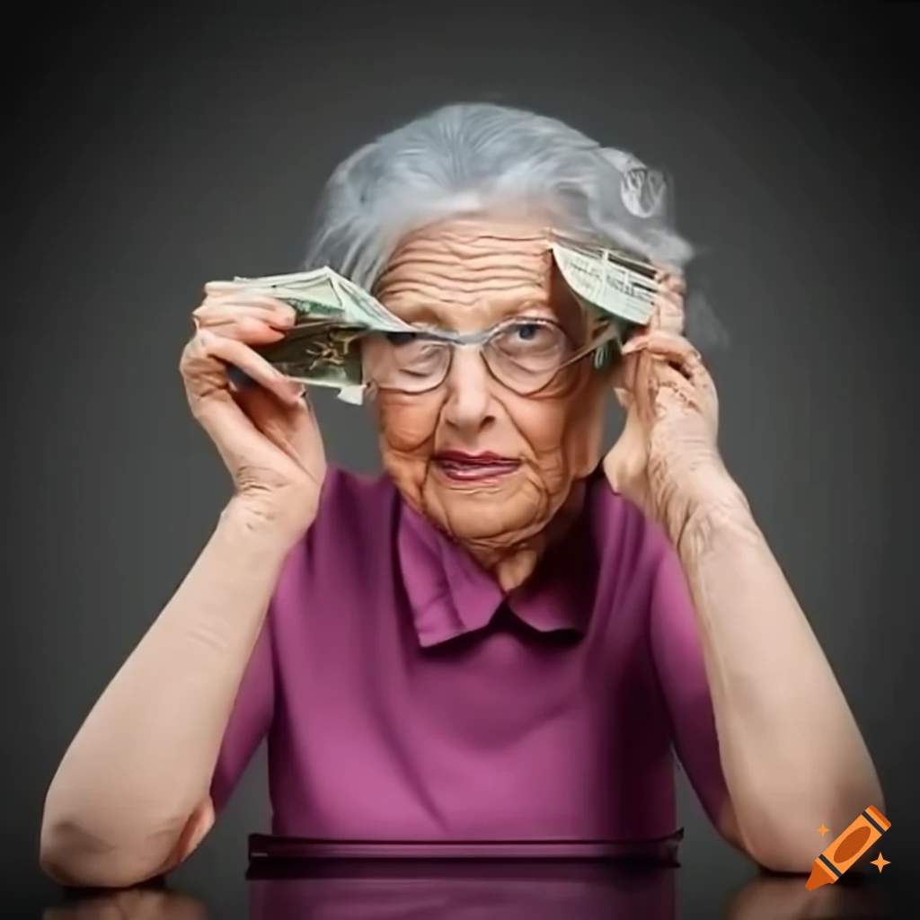 Elderly woman counting money at the store on Craiyon