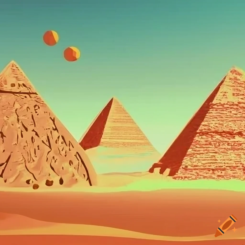 Acid psychedelic design of a labyrinth with ancient egyptian pyramids ...