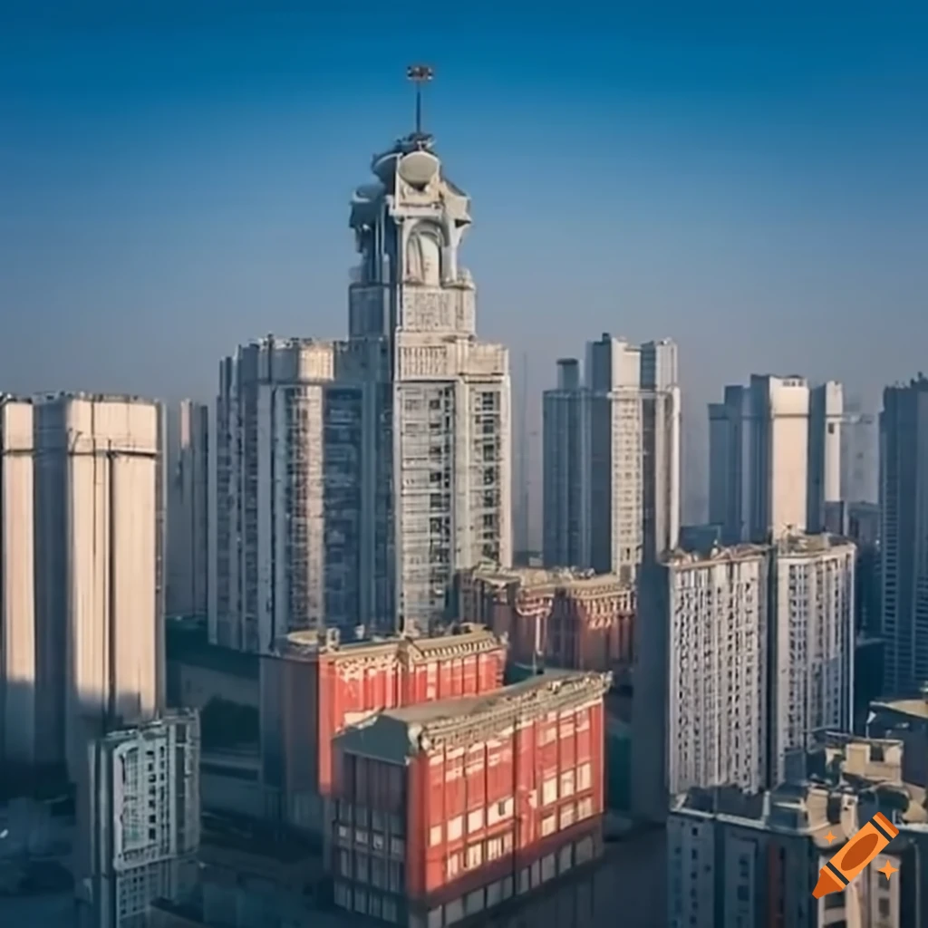 Imposing architecture of north korean urban cityscape under clear ...