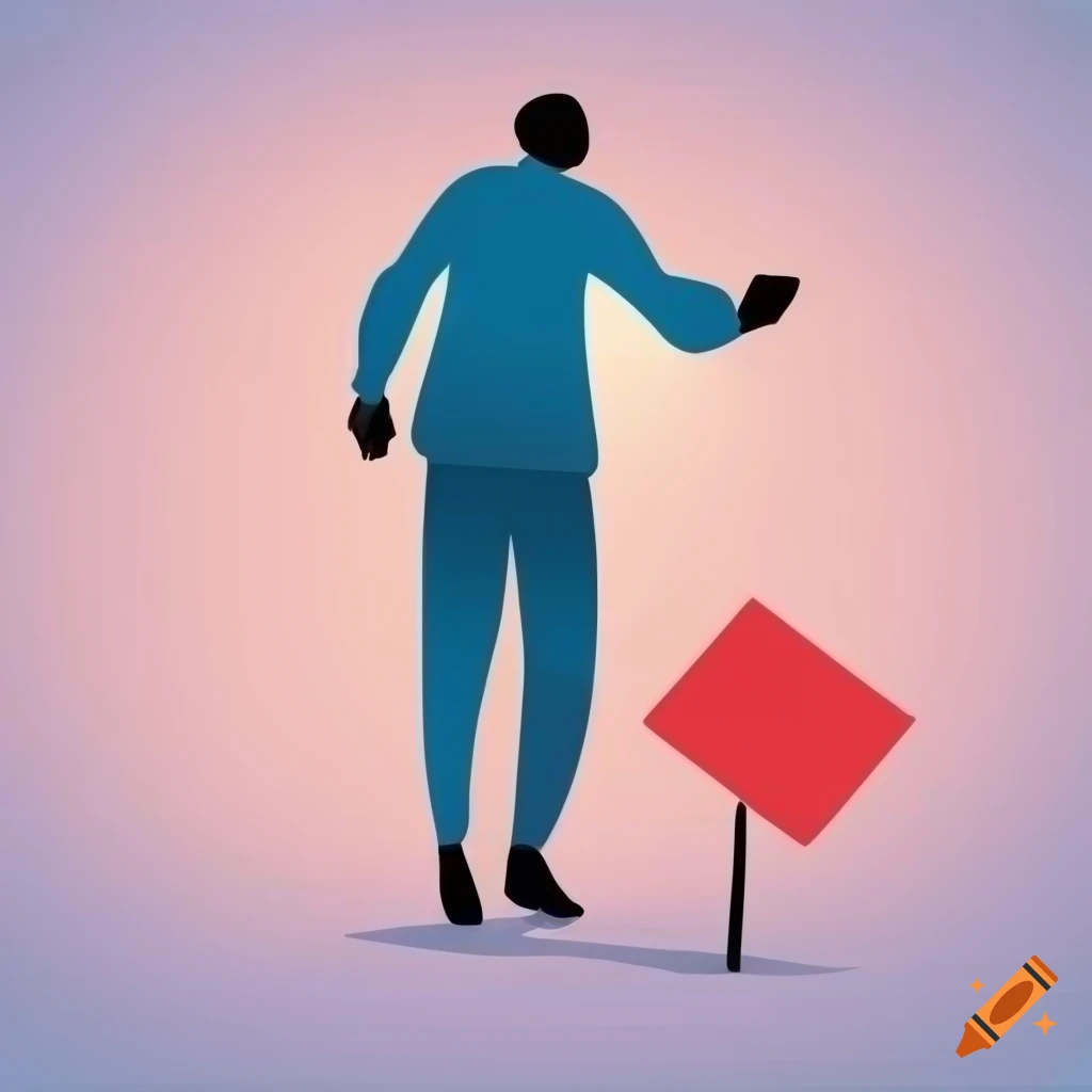Vector illustration of a man walking and holding a small sign in 3 ...