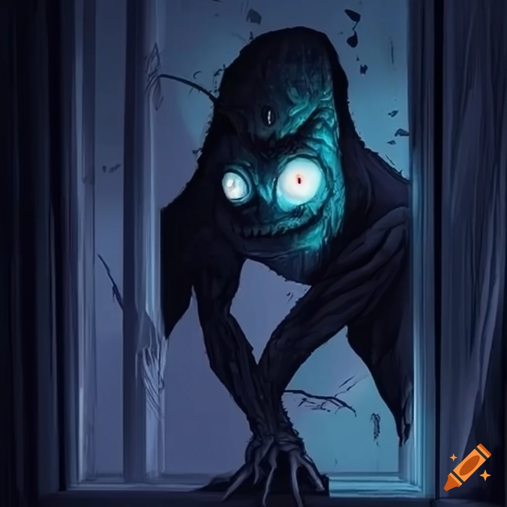 Monster peering through a window at night on Craiyon