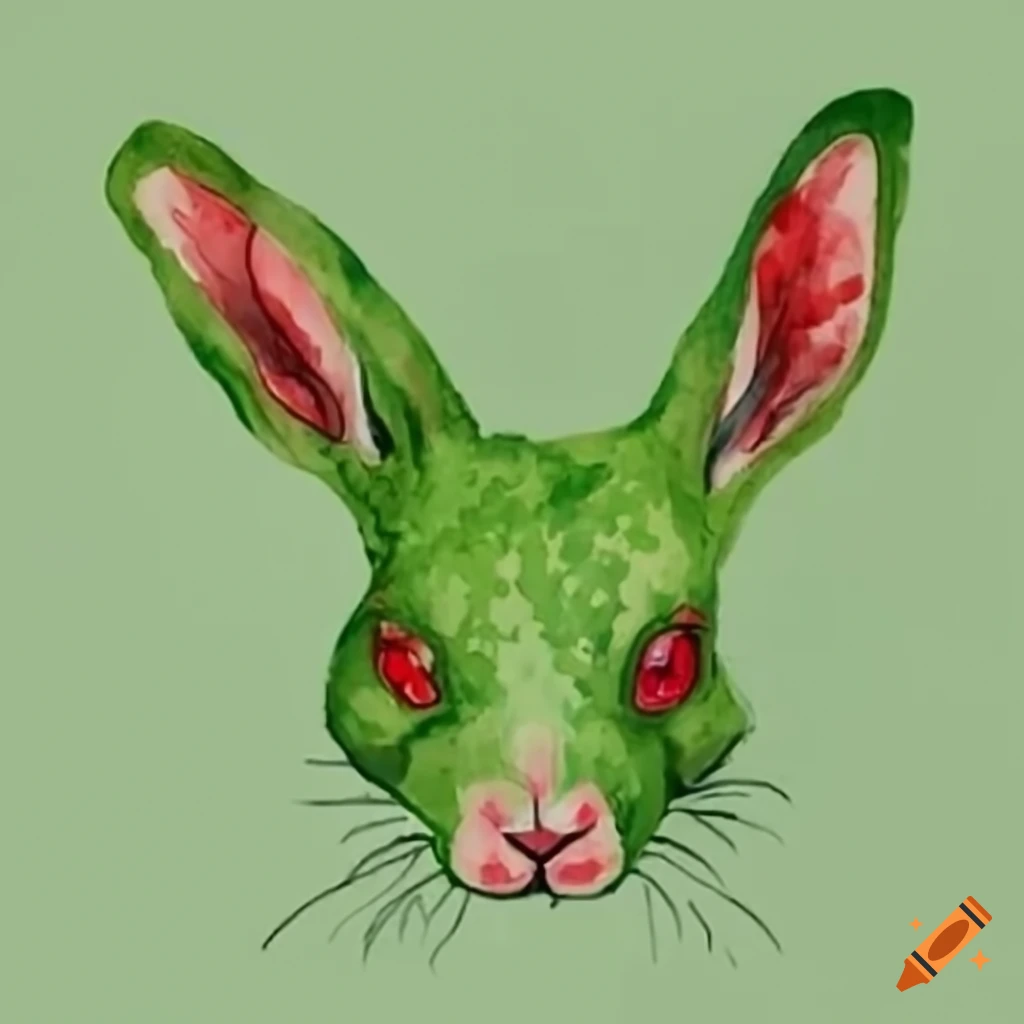 Green rabbit with red eyes and a sinister smile on Craiyon