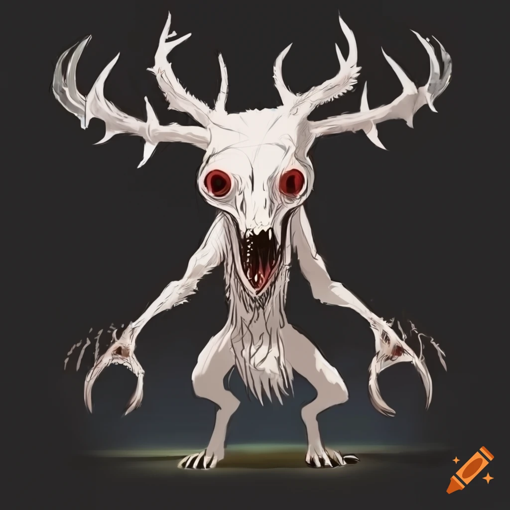 White wendigo mythical humanoid creature in a simple style on Craiyon