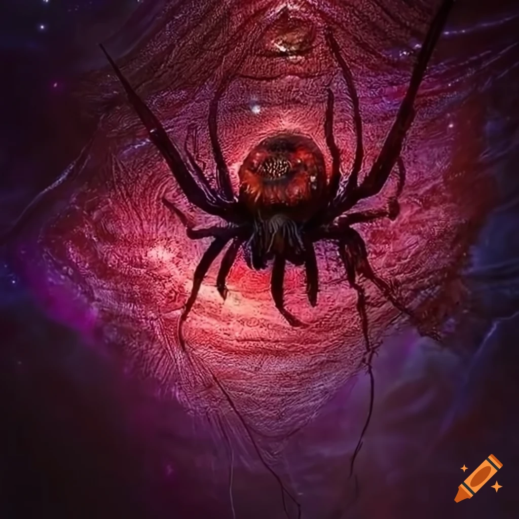 Description of surreal spiders called Voidweavers with crimson bodies ...