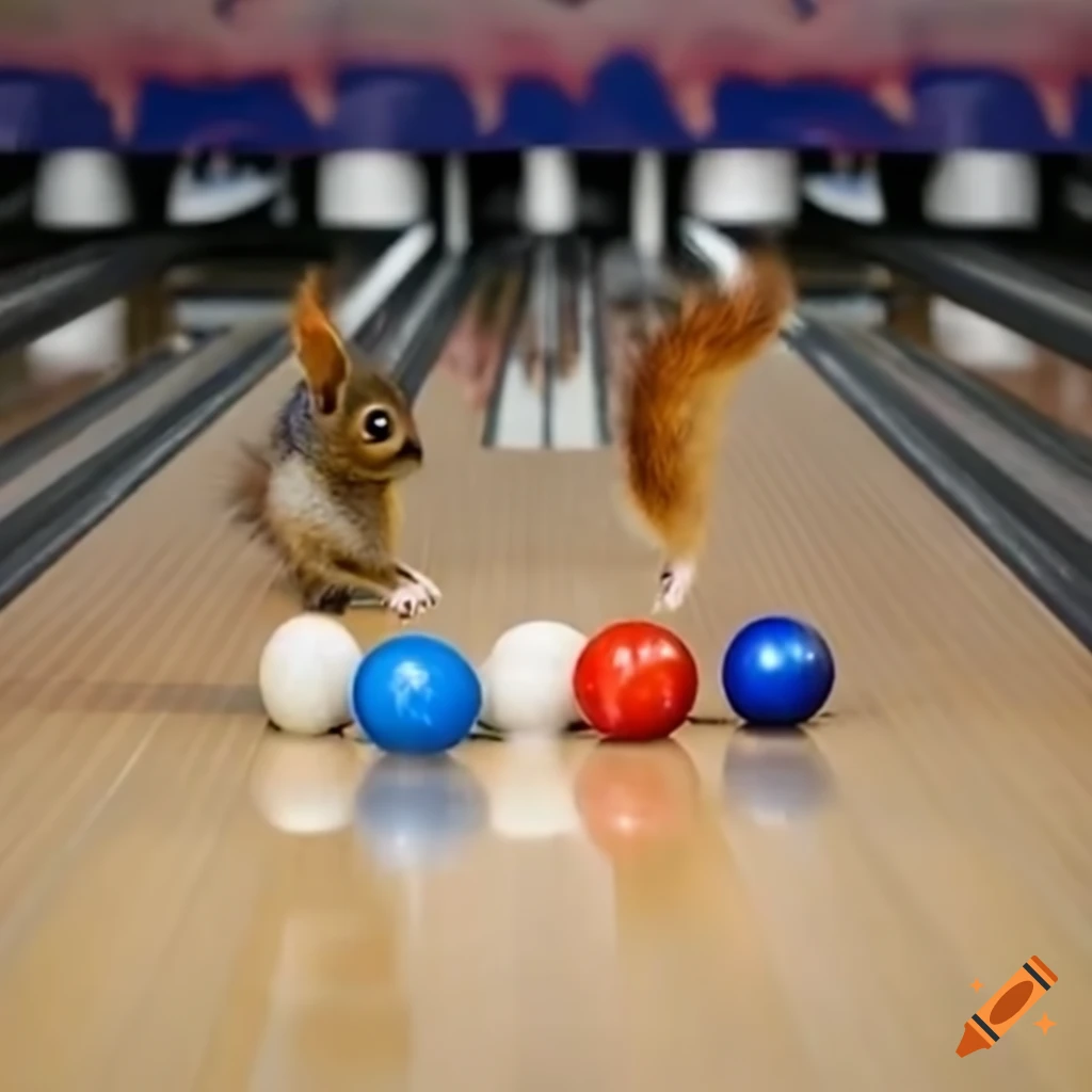 Playful squirrels having a friendly bowling competition on Craiyon