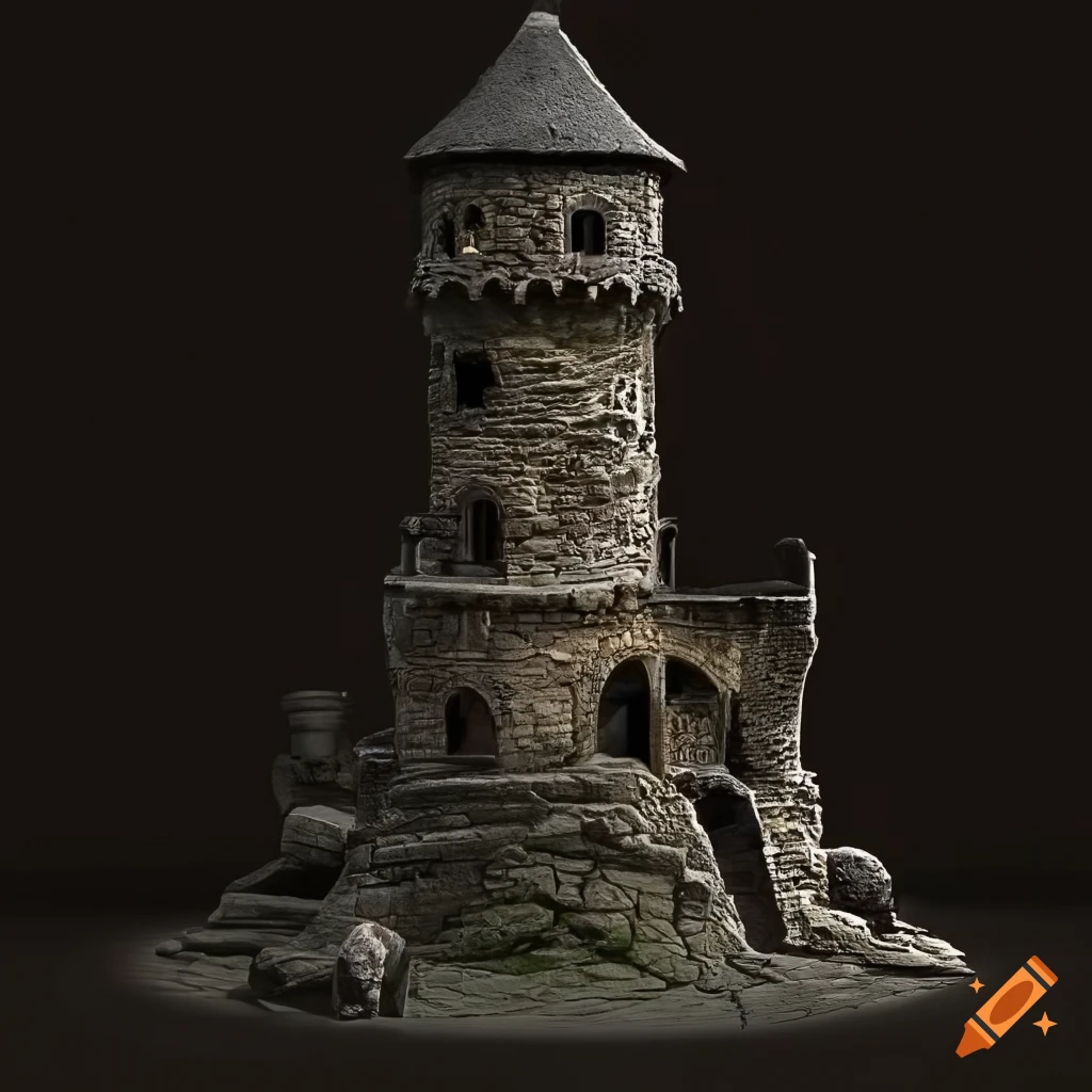 Interior of a witch's stone tower on Craiyon