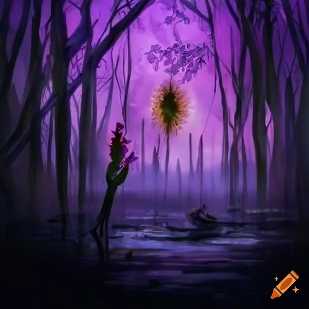 Purple flower in a mesmerizing swamp light on Craiyon