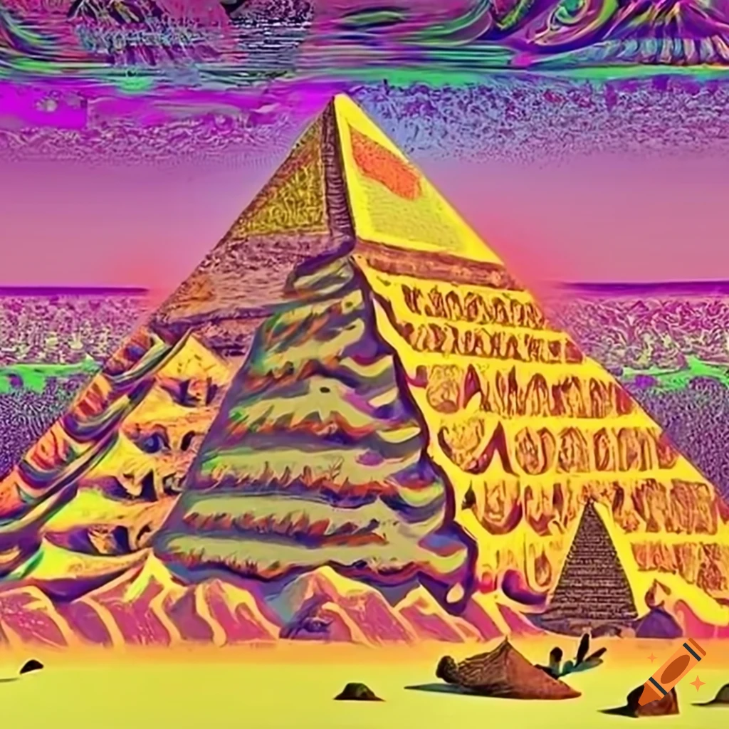 Acid psychedelic labyrinth with a background of ancient Egyptian ...