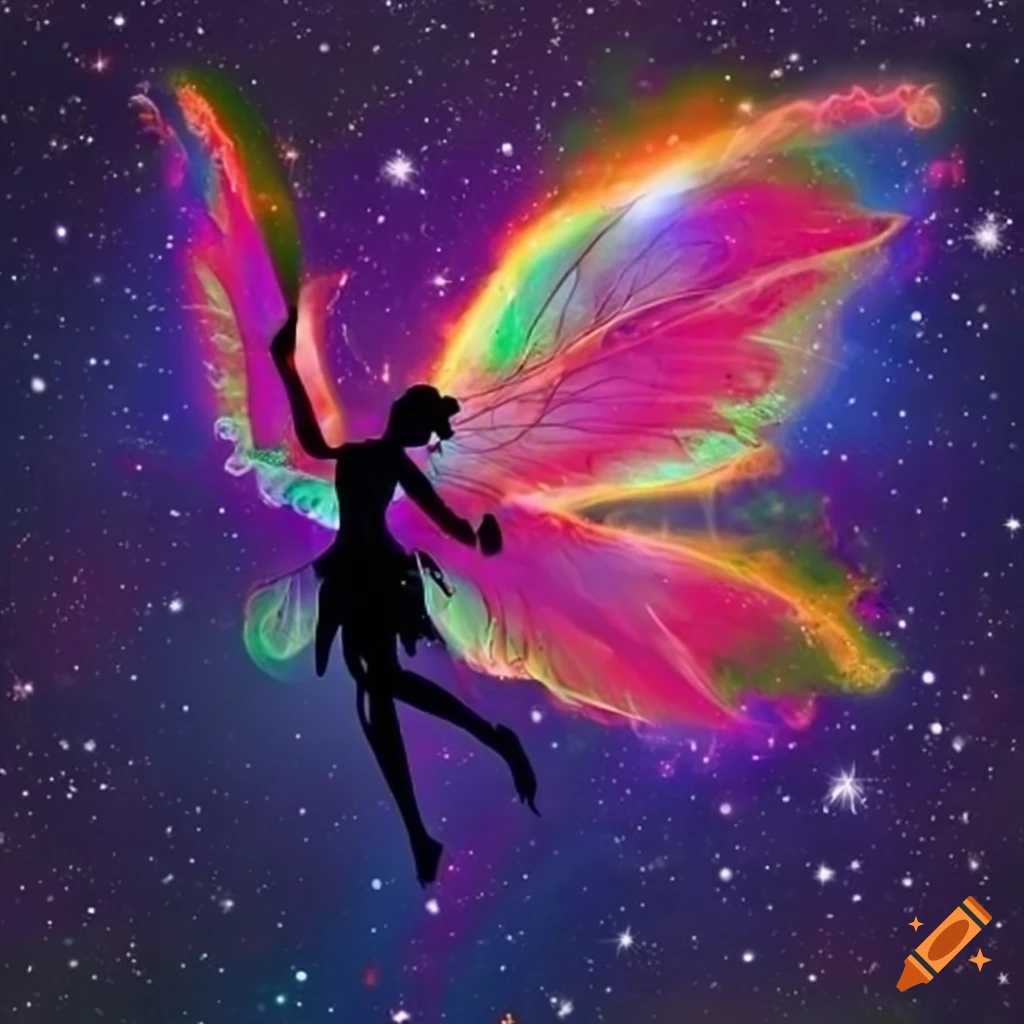 Silhouette fairy in colorful cosmic explosion on Craiyon