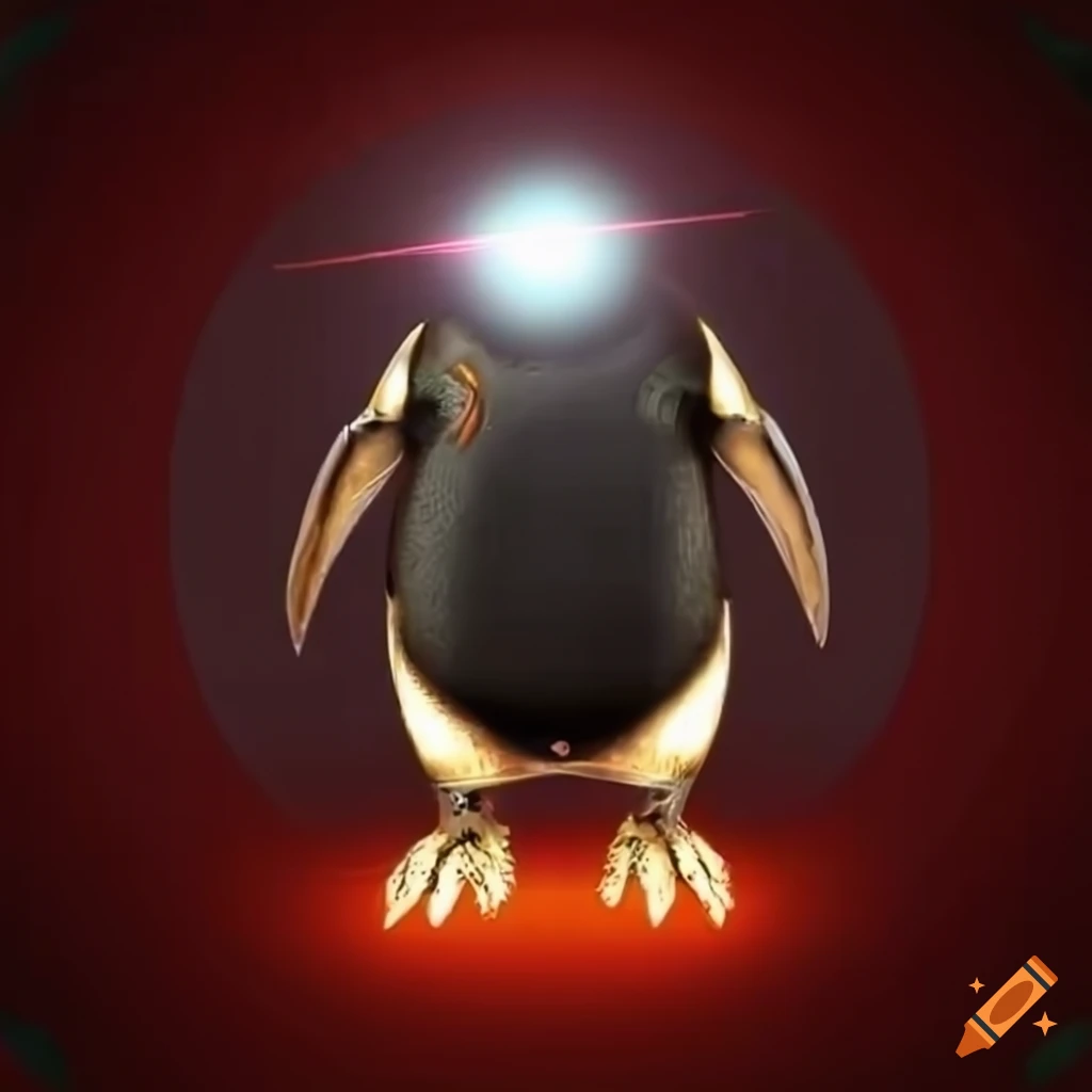 Cyber penguin on the red planet shooting laser beam on Craiyon