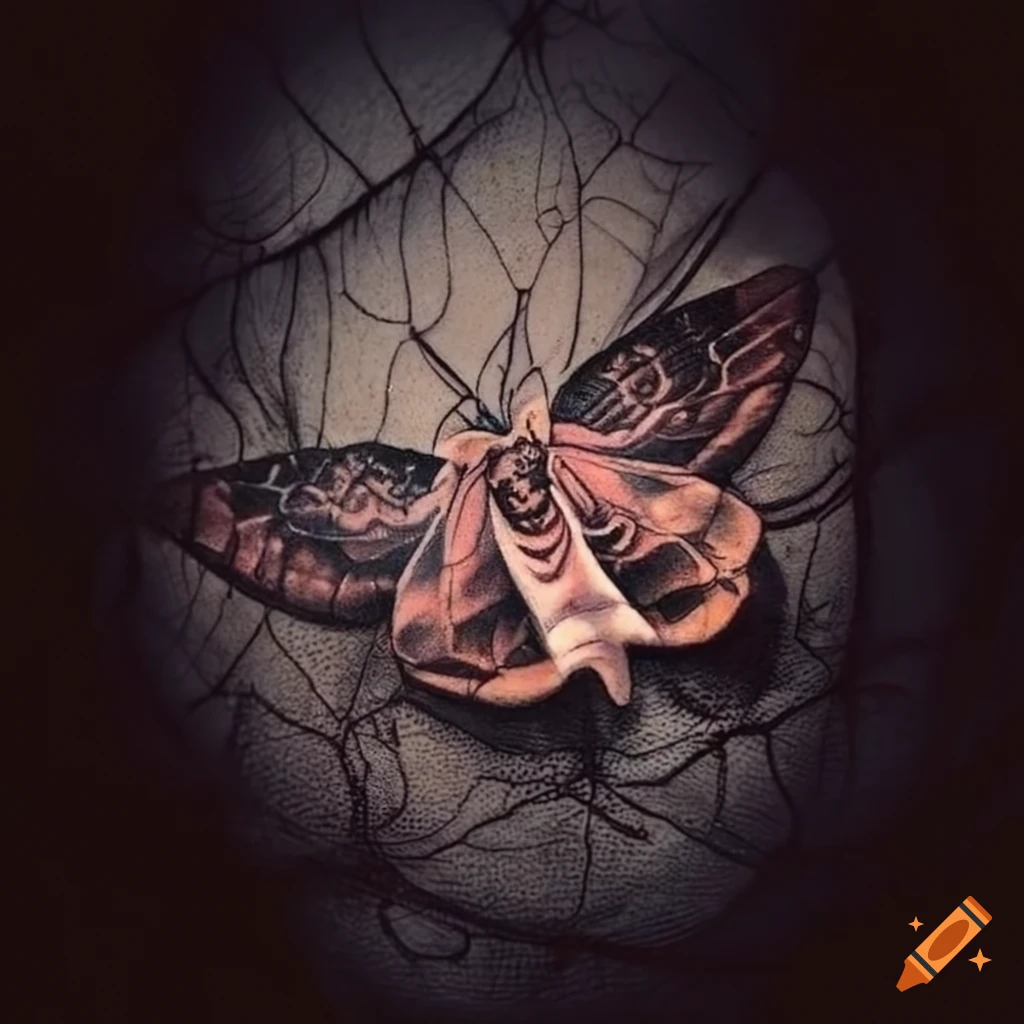Moth trapped in spider web tattoo design on Craiyon