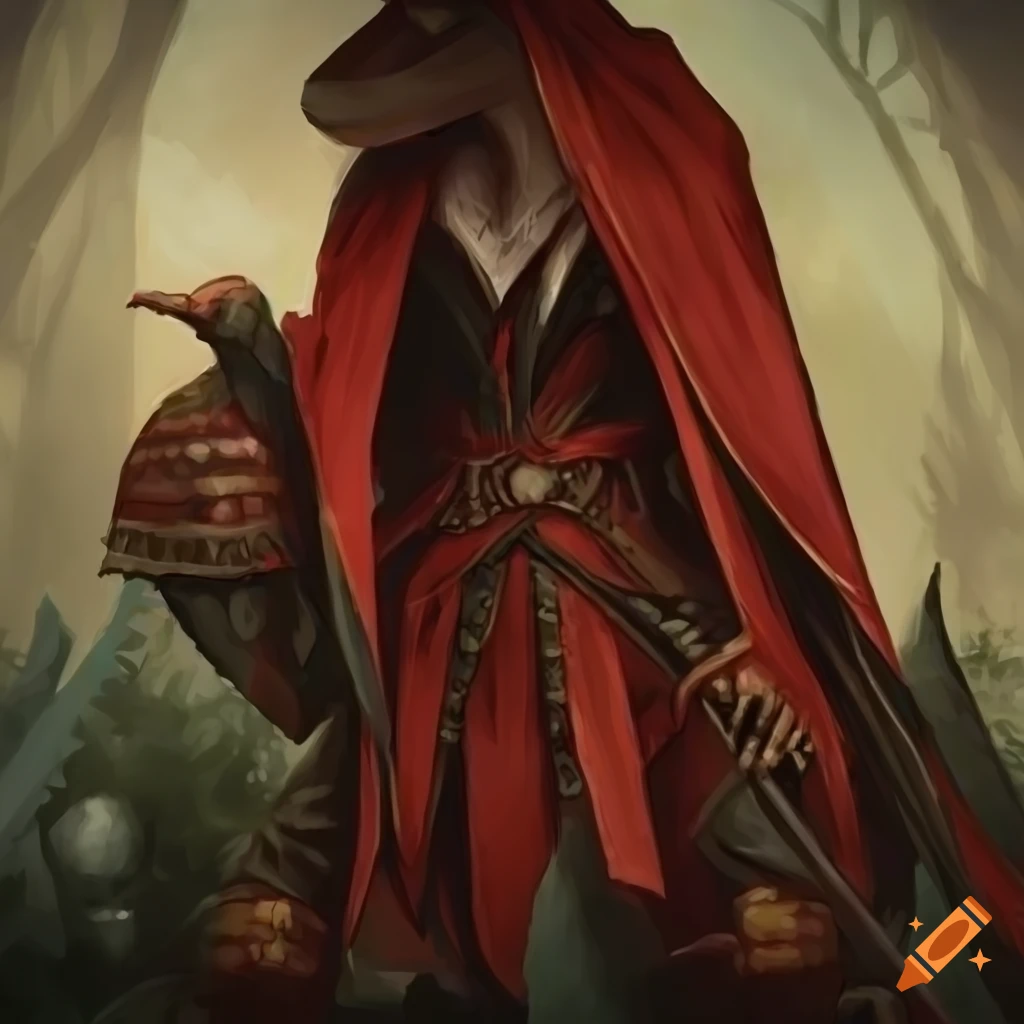 Red and green chameleon in cult robes on Craiyon