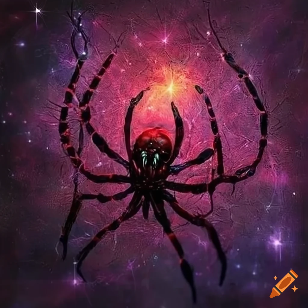 Ancient surreal spiders known as Voidweavers with glowing eyes and ...