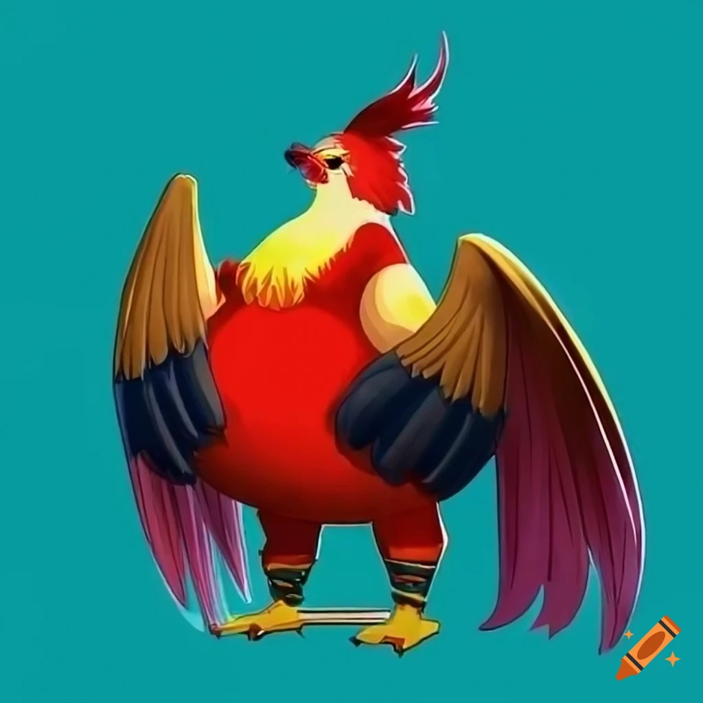 Chubby phoenix with large thighs and feet on Craiyon