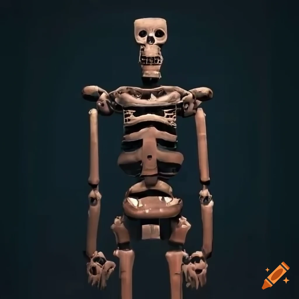 Human sized robot skeleton made of metal with a rusty texture on Craiyon