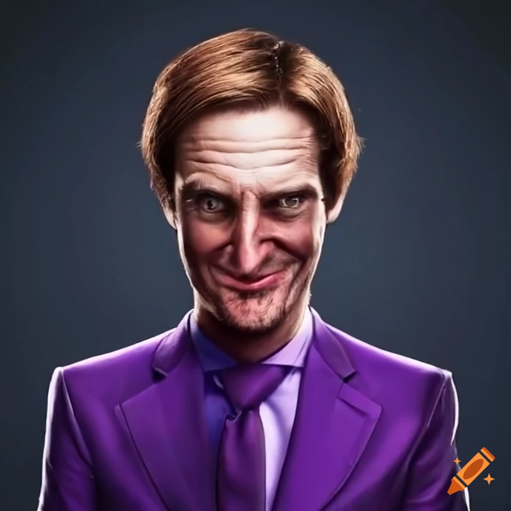 33-year-old businessman in a purple suit with brown hair and a grin on ...