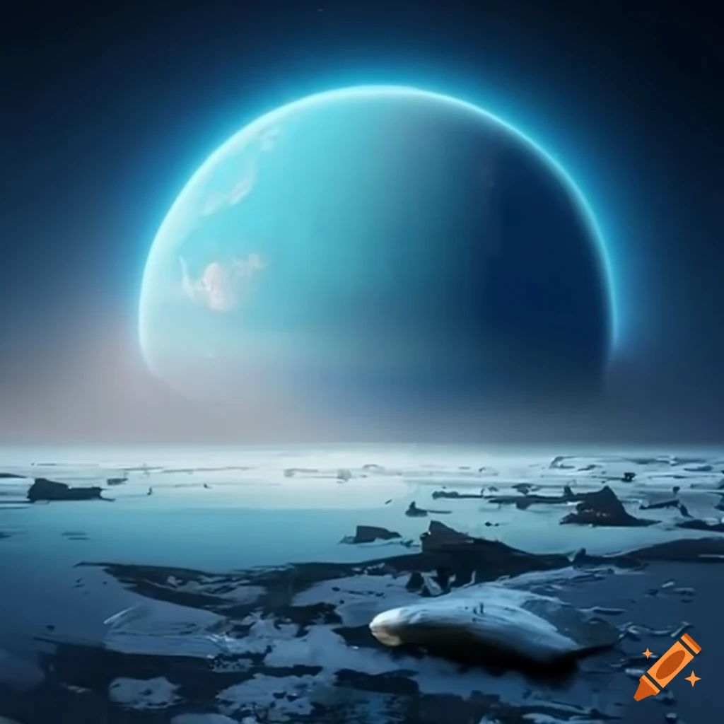 Spaceship crashed on an ice-covered planet in a landscape on Craiyon