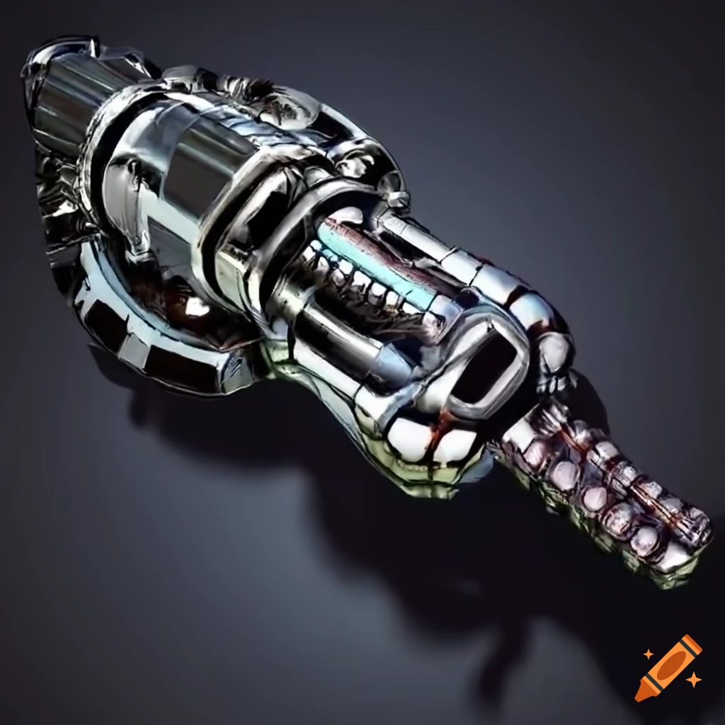 Chrome-plated biomechanical space cannon with centipede legs in a ...