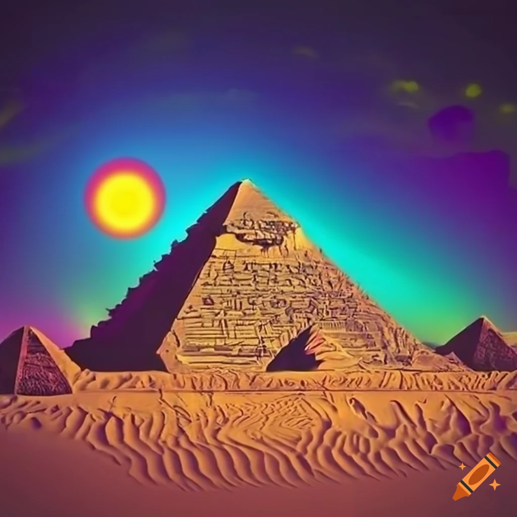 Acid psychedelic labyrinth with a background of ancient Egyptian ...