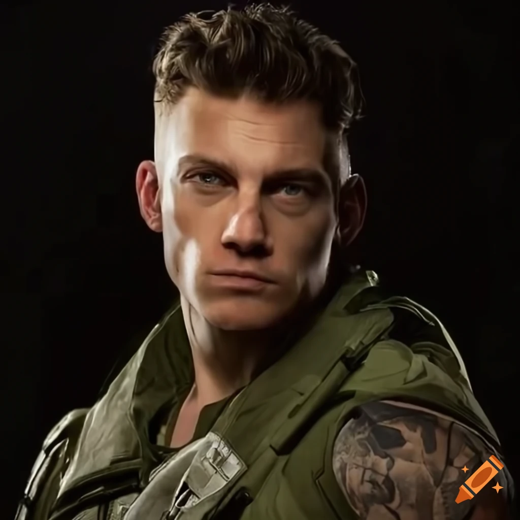 Male science fiction character with starship crew utility uniform on ...