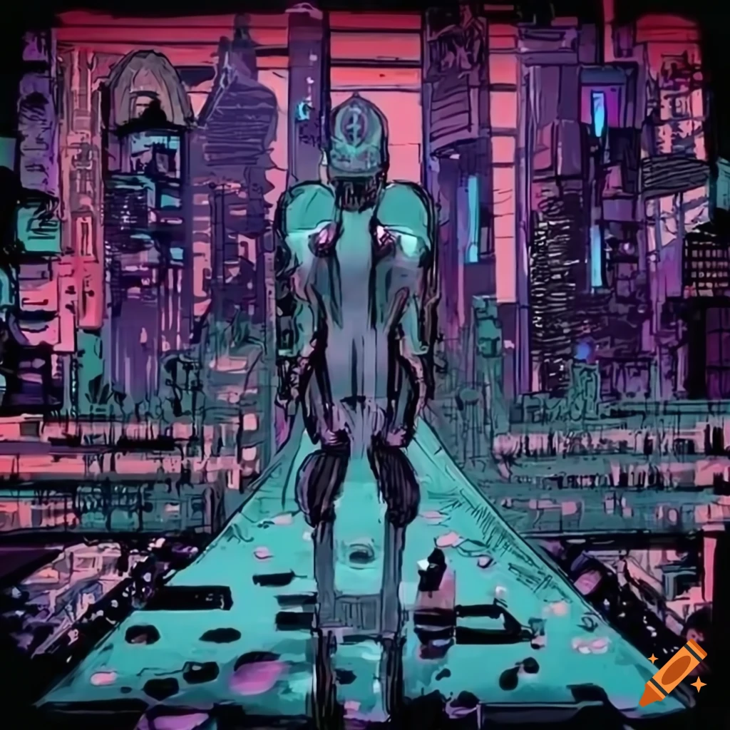 Cityscape blending biopunk and cyberpunk elements with cyborg animals ...