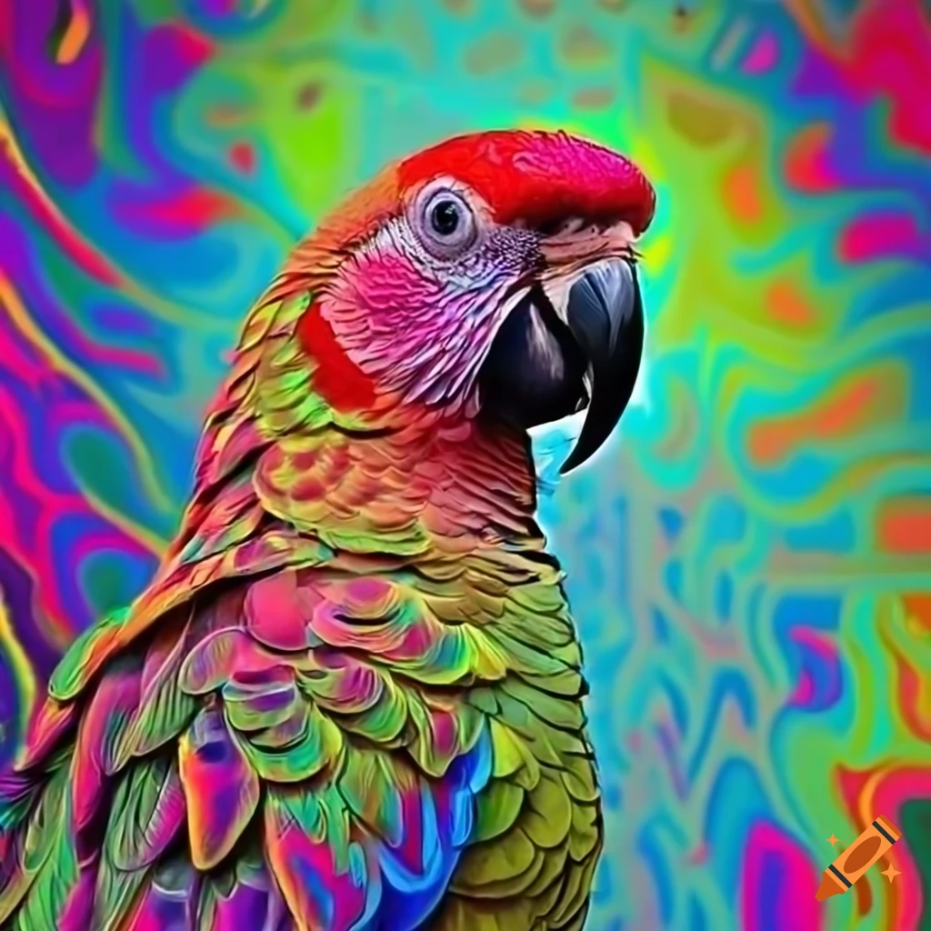 Psychedelic parrot in vibrant colors on Craiyon