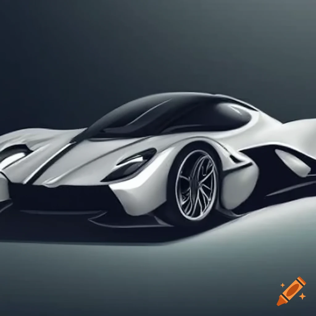 Sleek white futuristic flying car inspired by Aston Martin Valkyrie and ...