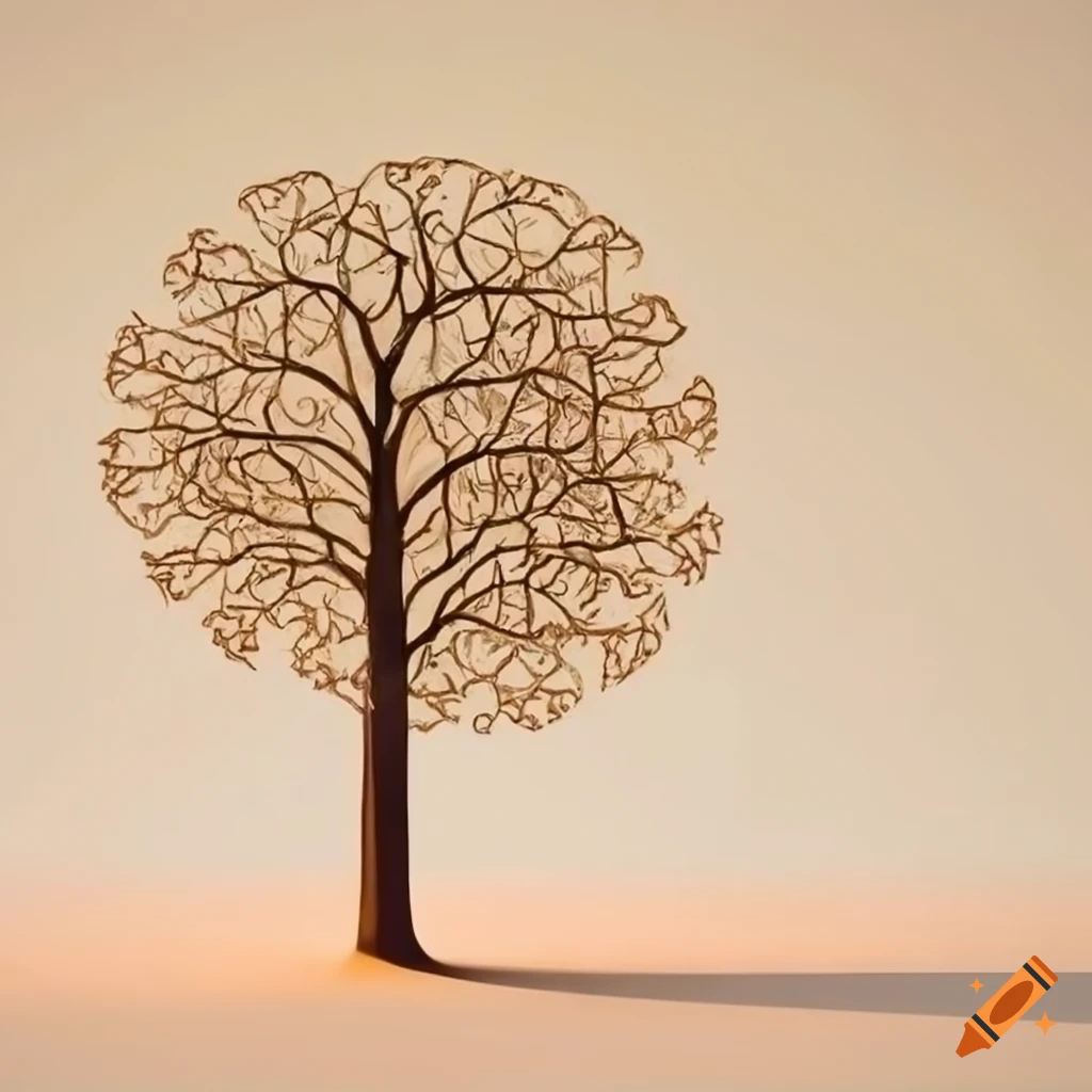 Oak tree minimalist artwork with intricate arches and geometric curves ...