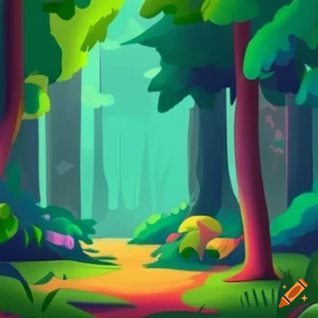 Comic forest with cute characters on Craiyon