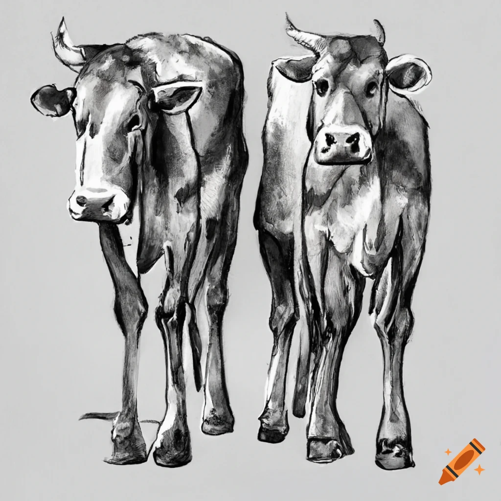 Herd of cows legs in black and white charcoal drawing on Craiyon