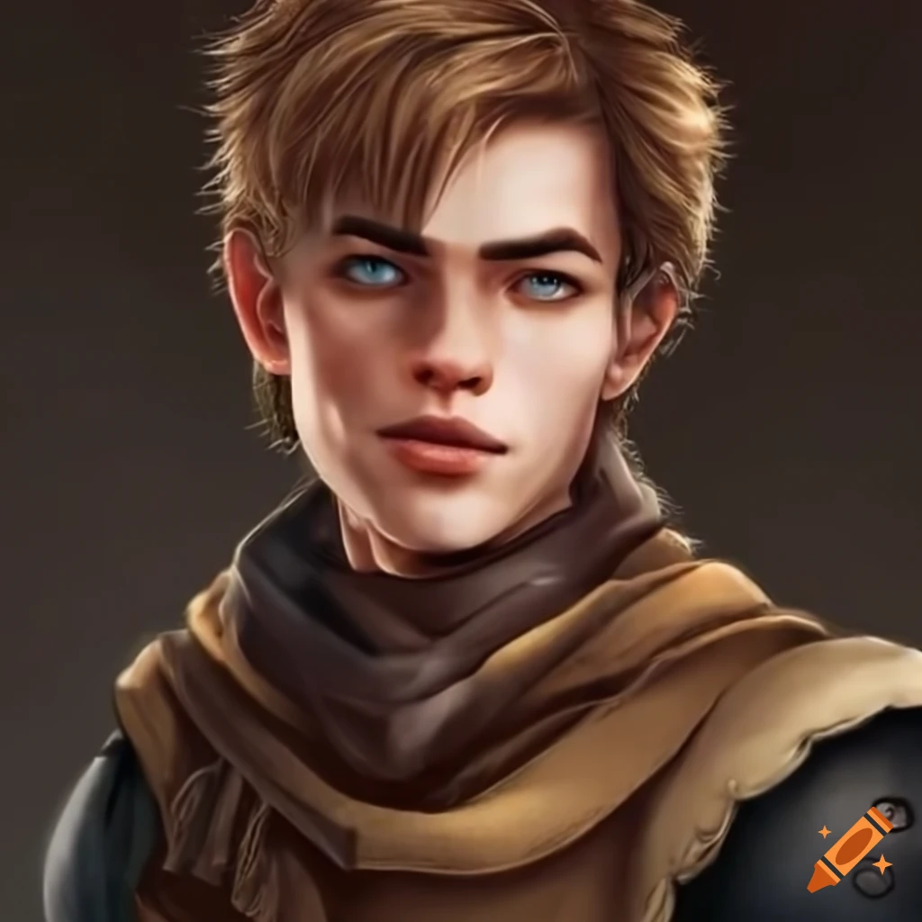Young male human rogue with brown hair and blue eyes on Craiyon