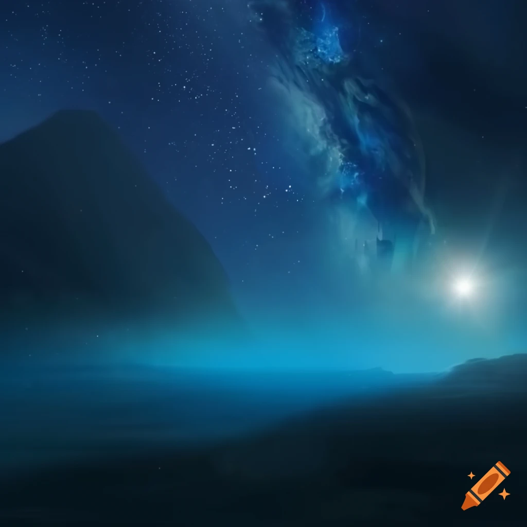 Scene with god rays shining on a mountain lake, creating a sense of ...