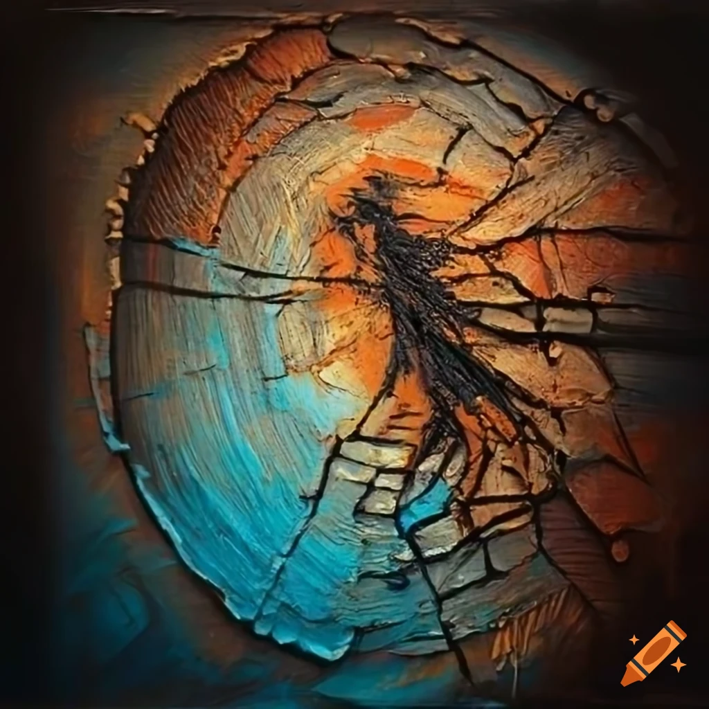 Scratched splintered wood canvas organic oil painting representing life ...