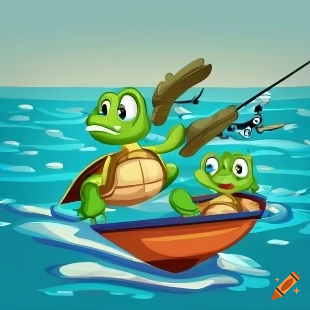 Cartoon turtles fishing on a boat on Craiyon