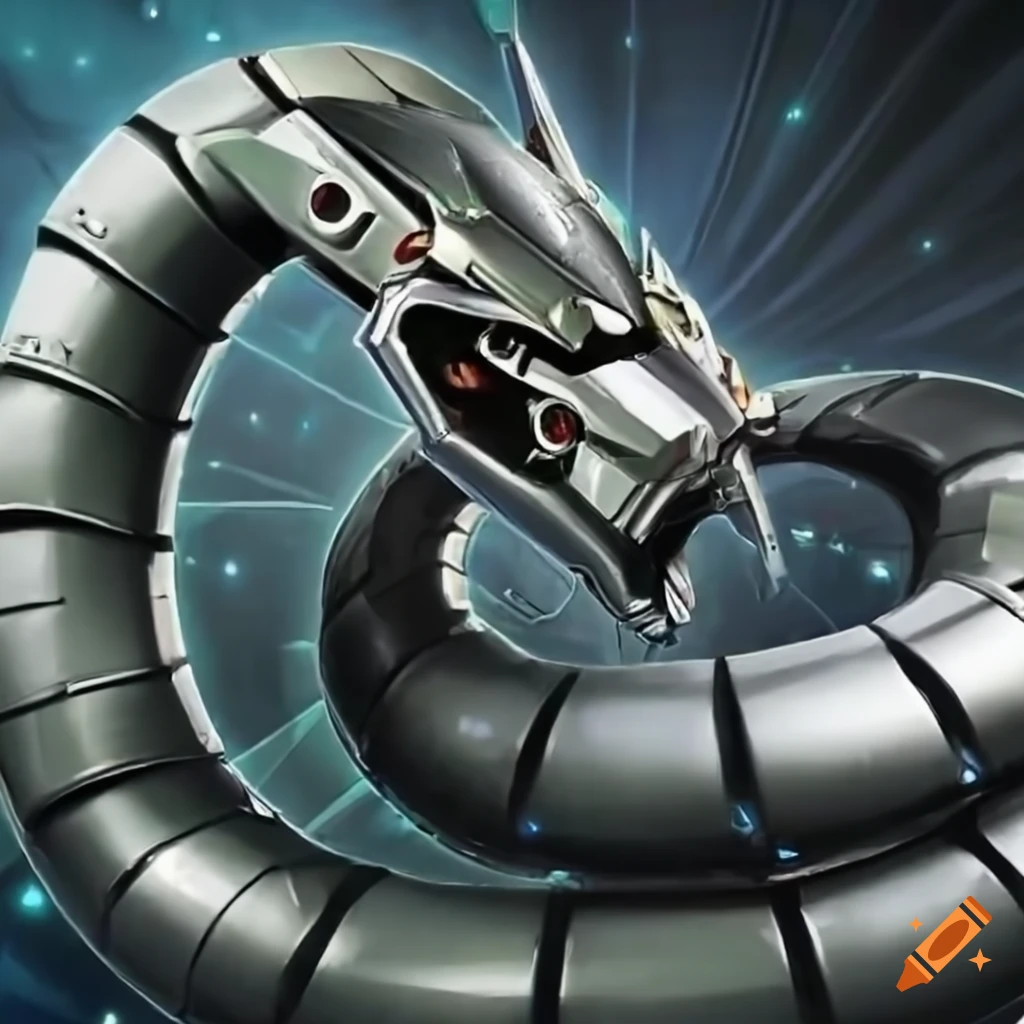 Cyber silver robot serpent in yu-gi-oh artwork on Craiyon