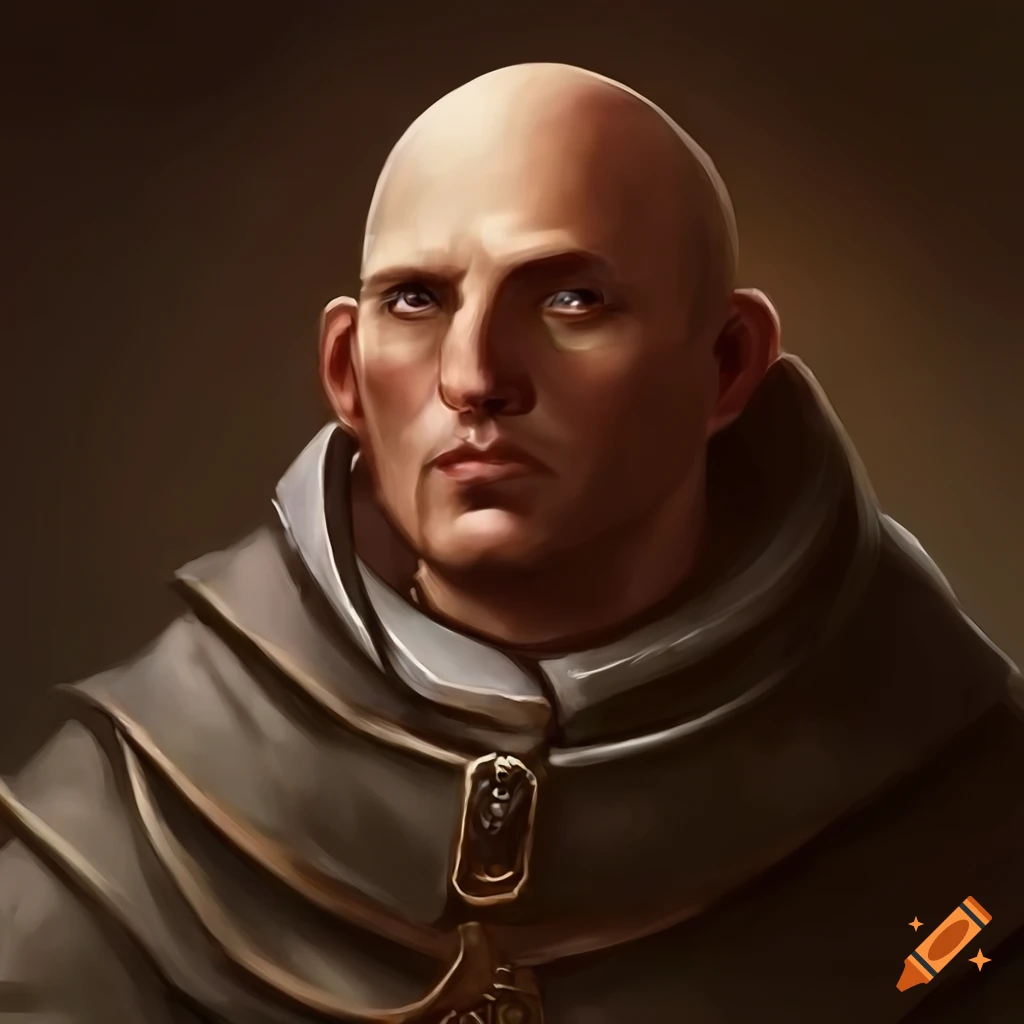 Medieval renaissance bald monk priest character art on Craiyon