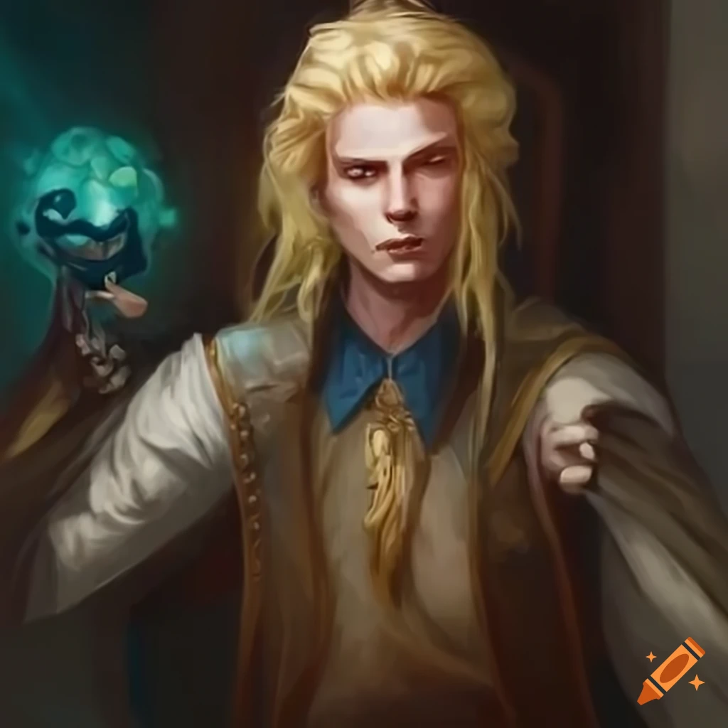 Blonde male wizard in an MTG-style artwork on Craiyon