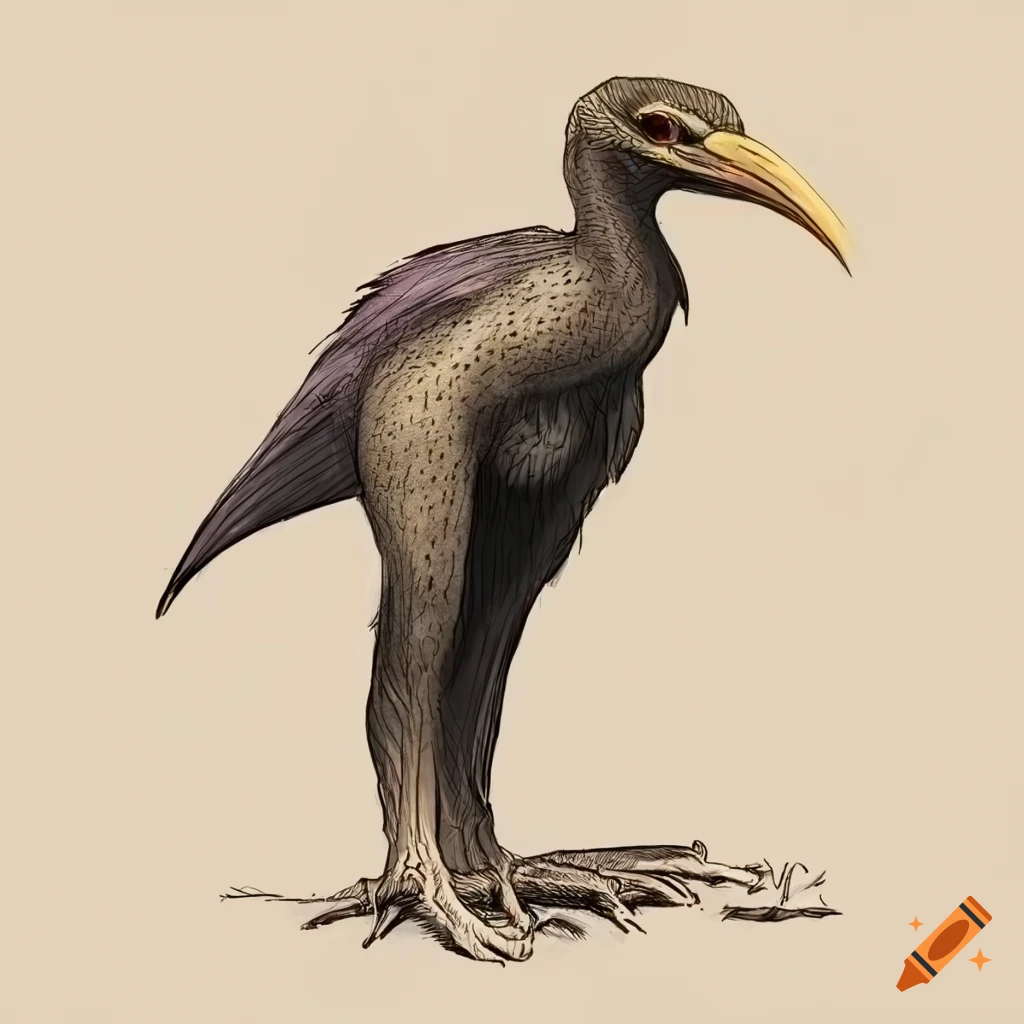 Long-necked bill-beaked feathered terror bird alien monster in sci-fi ...