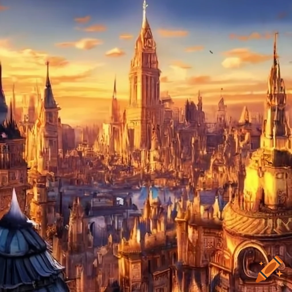 Rich high fantasy city with golden roofs on Craiyon