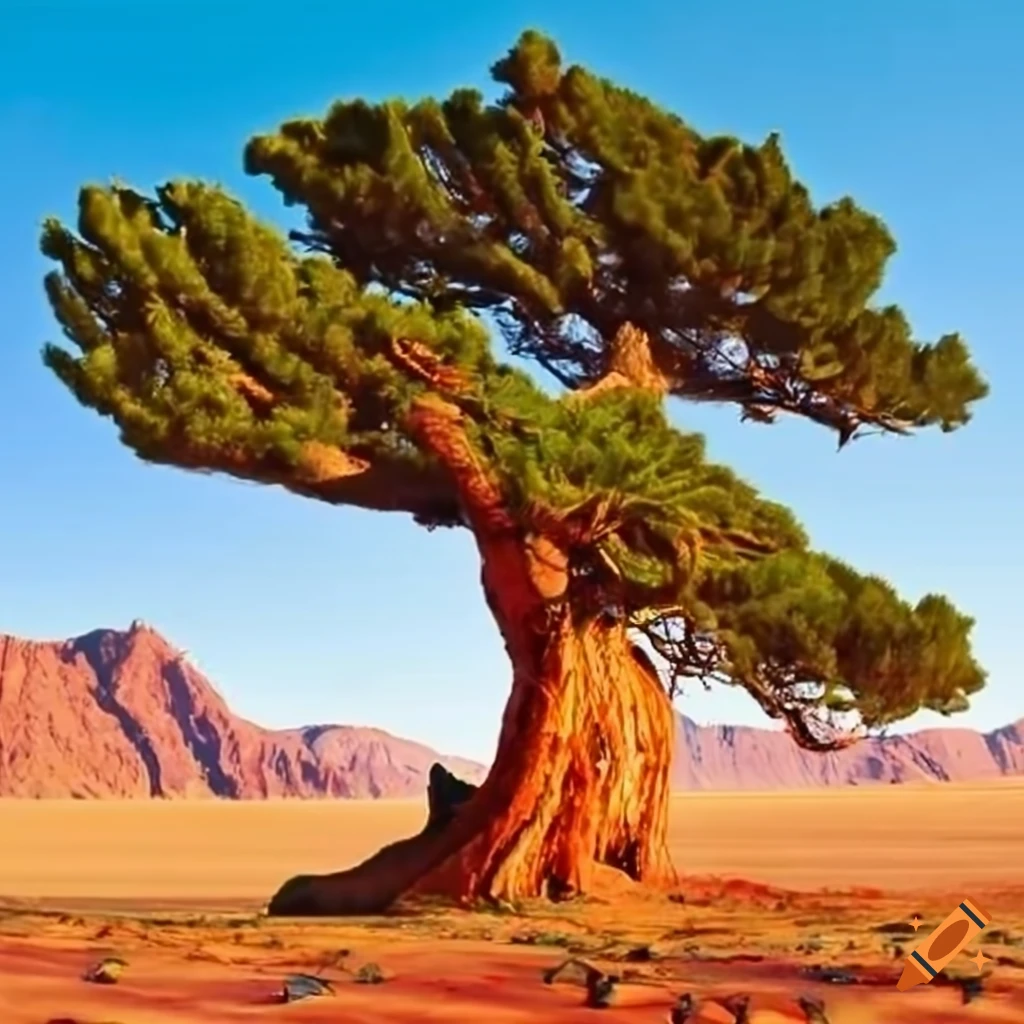 Desert juniper tree in arid landscape on Craiyon