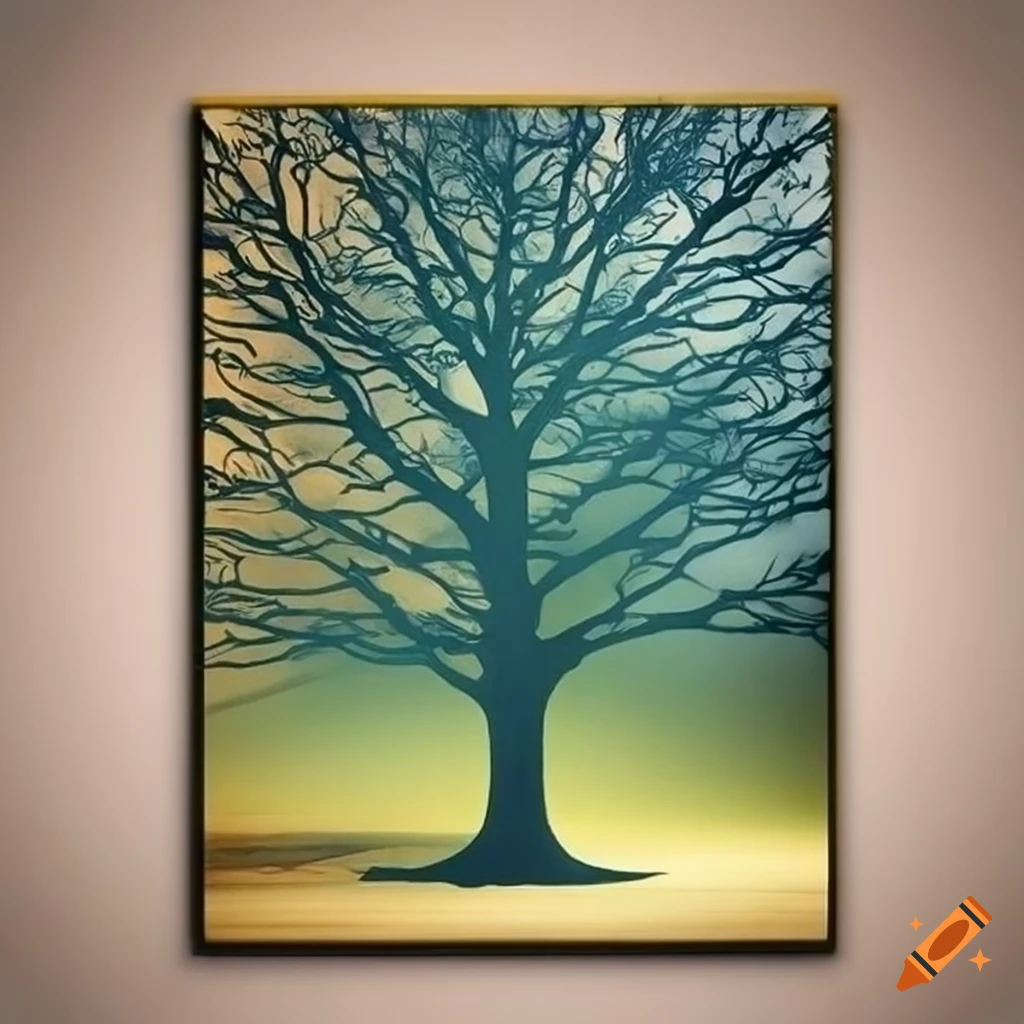 Minimalist oak tree artwork with intricate geometric patterns on Craiyon