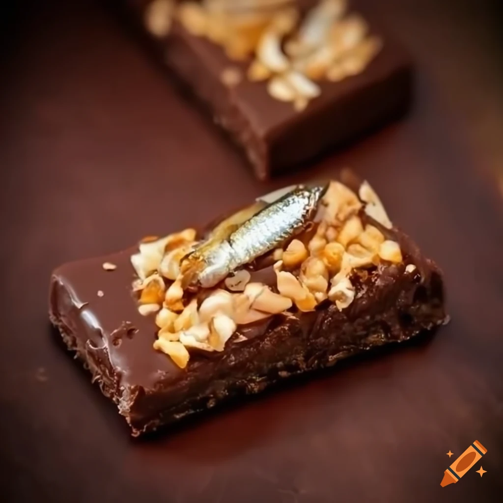 Unusual dessert creation: Snickers bar with sliced sardine for texture ...
