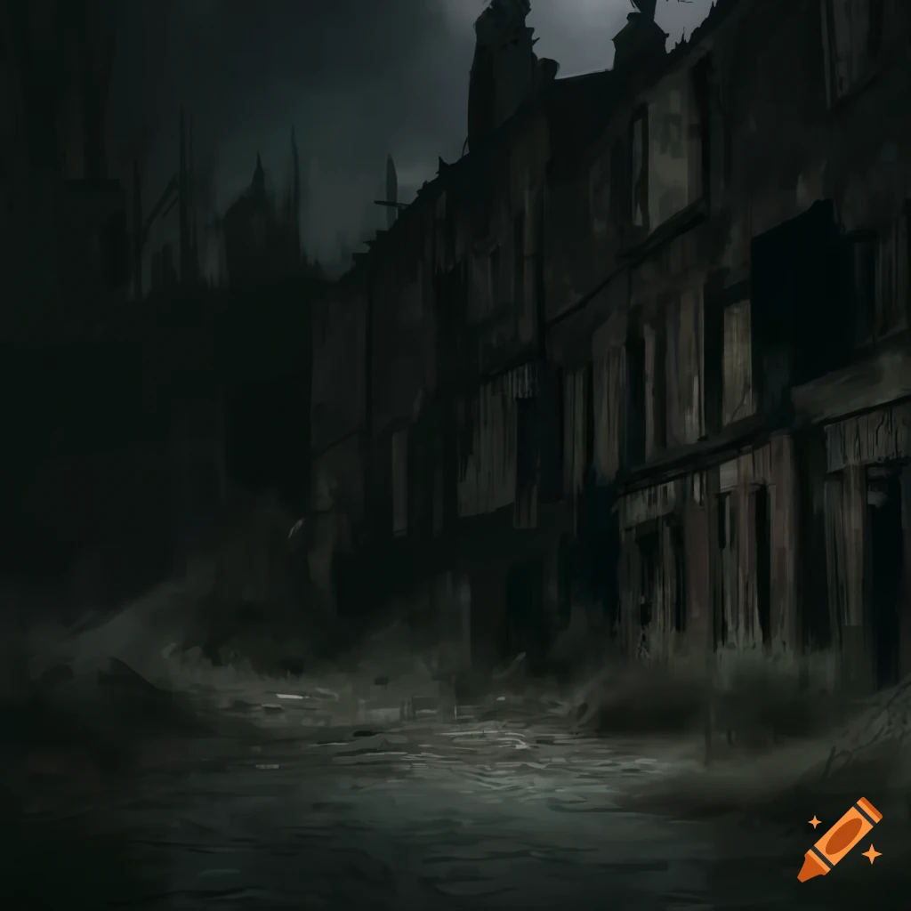 Abandoned creepy town in an overcast atmosphere on Craiyon