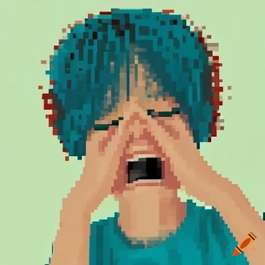 8 bit person covering ears in noisy environment on Craiyon