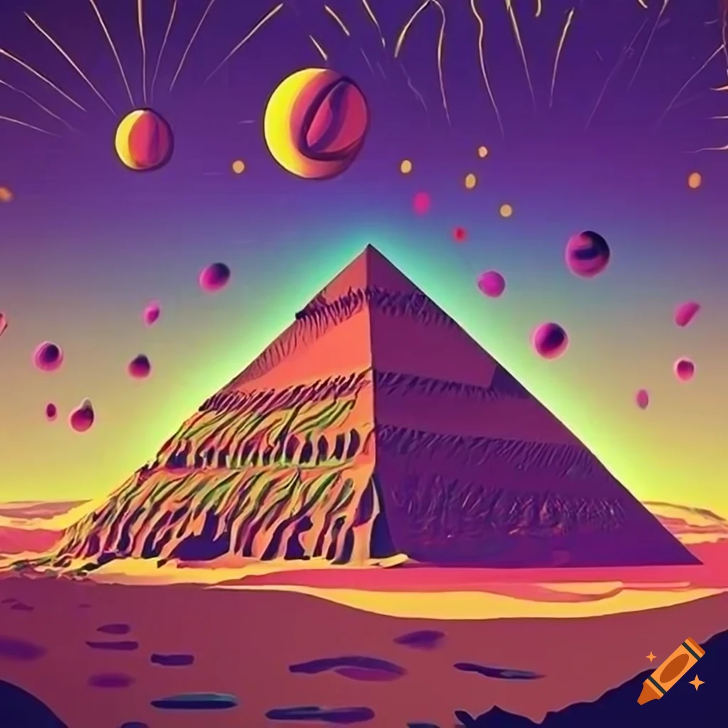 Acid psychedelic labyrinth with a background of ancient egyptian ...