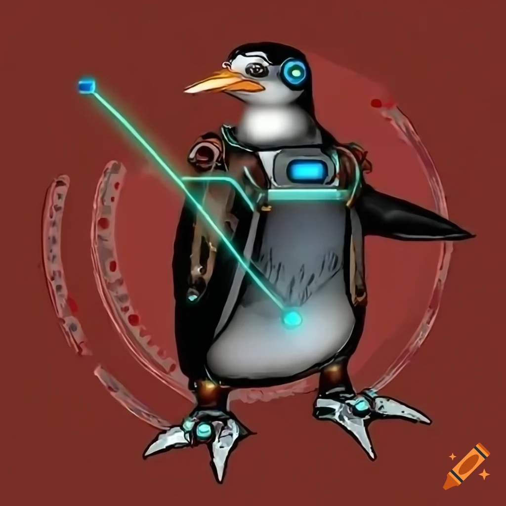 Cyber penguin shooting laser from its cyber eye on mars on Craiyon