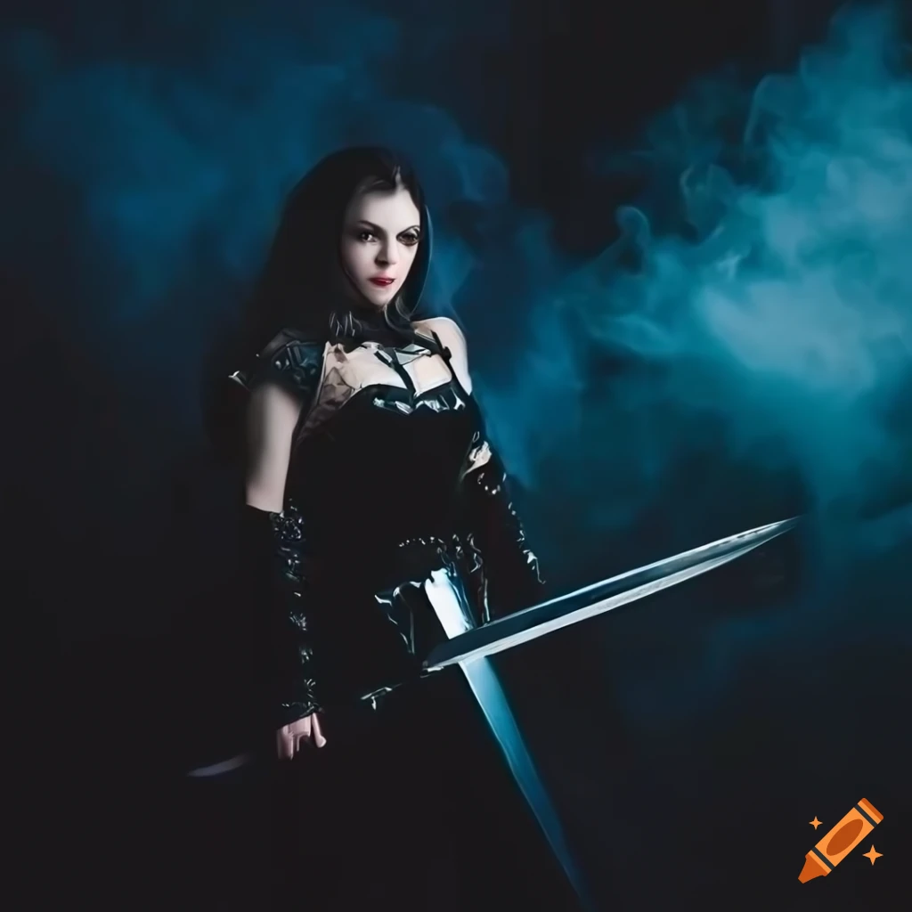 Female vampire knight with swords in a dark mysterious setting on Craiyon